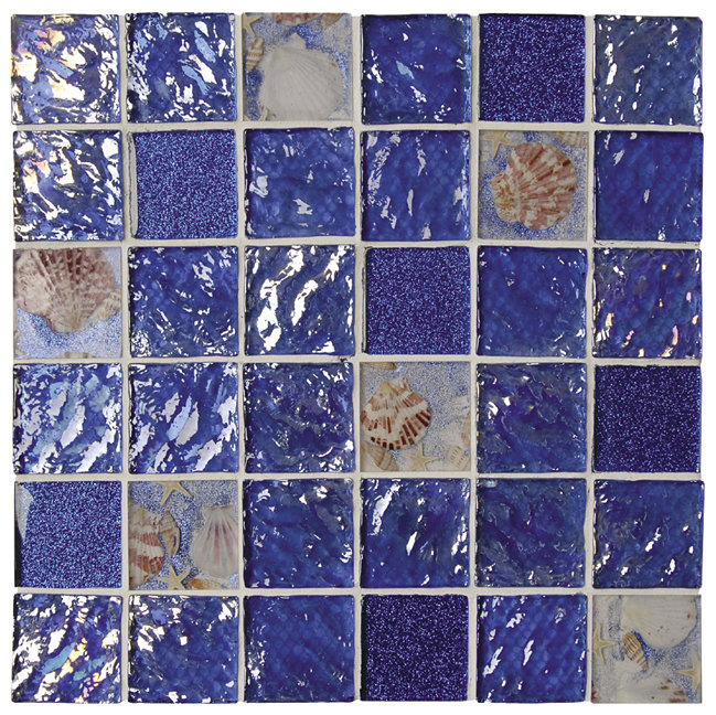 Intrend Tile Glass Tile Blend 2" x 2" Glass/Seashell Grid Mosaic Wall ...