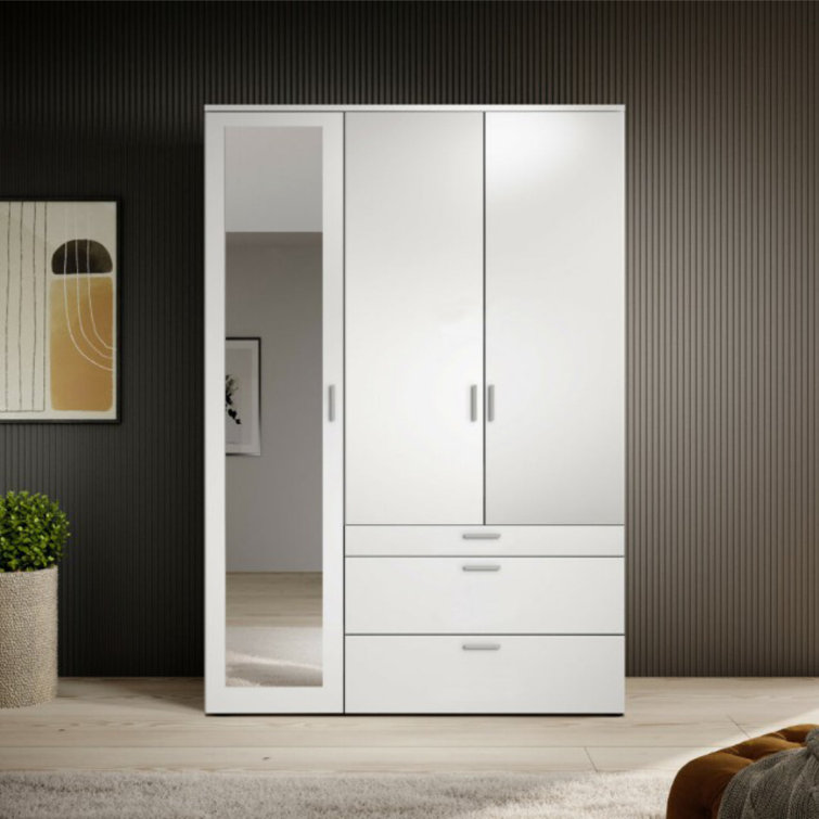 17 Stories 3 Hinged Door Wardrobe with Mirror 135 cm | Wayfair.co.uk