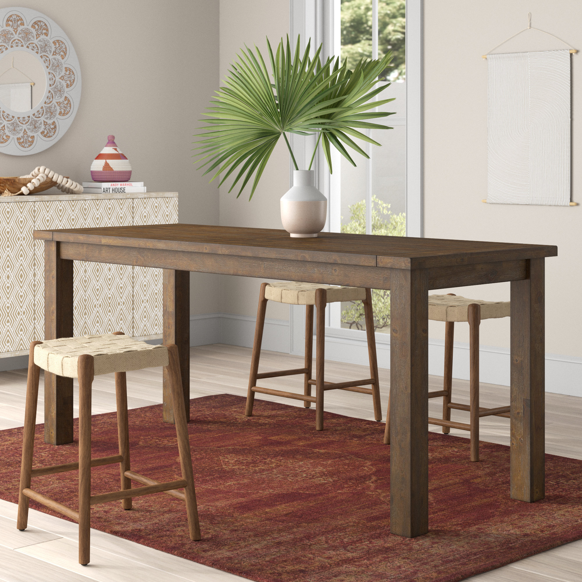 Bungalow Rose Tiernagh Counter Height Rubberwood Solid Wood Dining ...