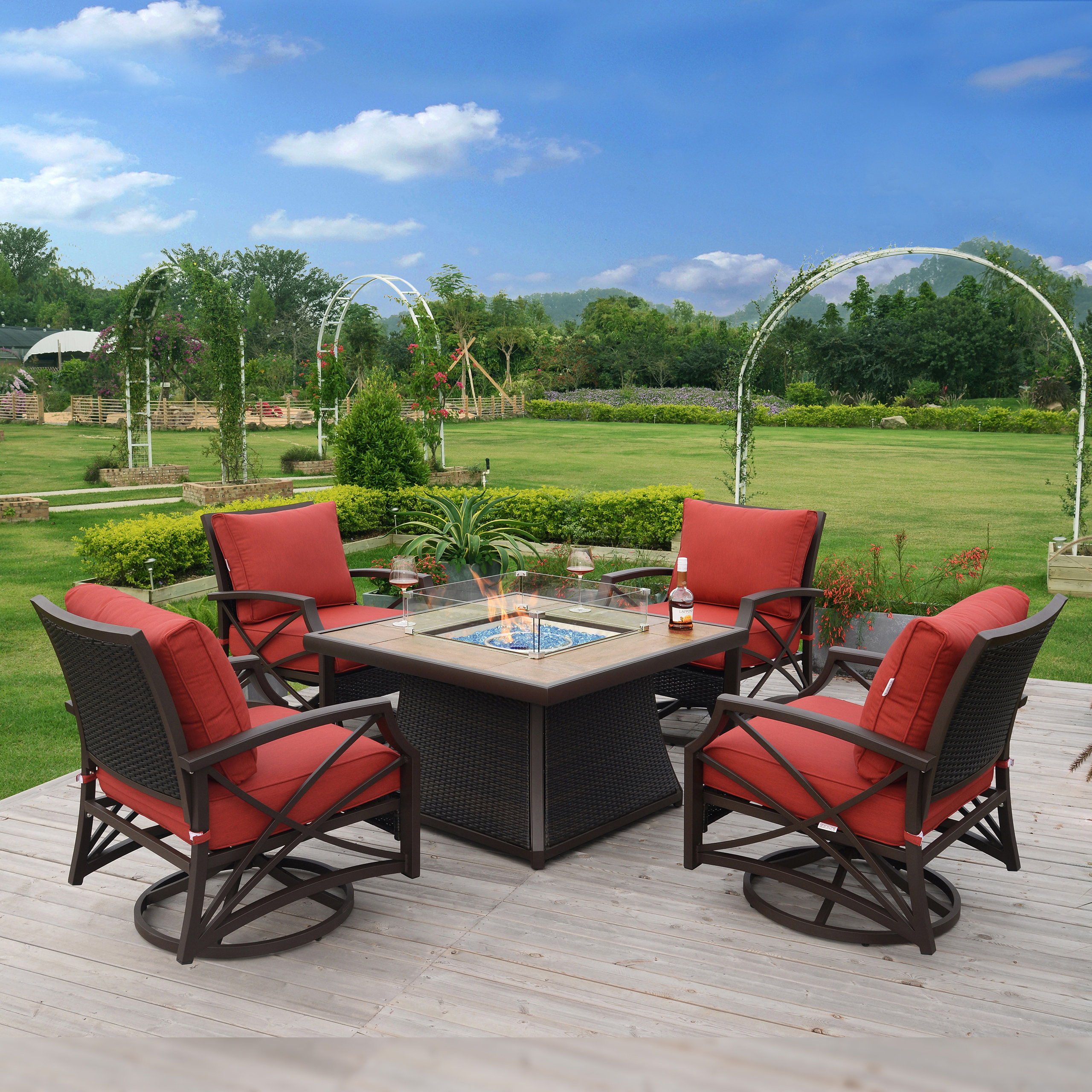 Red Barrel Studio® Johndavid 5 Piece Handwoven Rattan Outdoor Propane ...