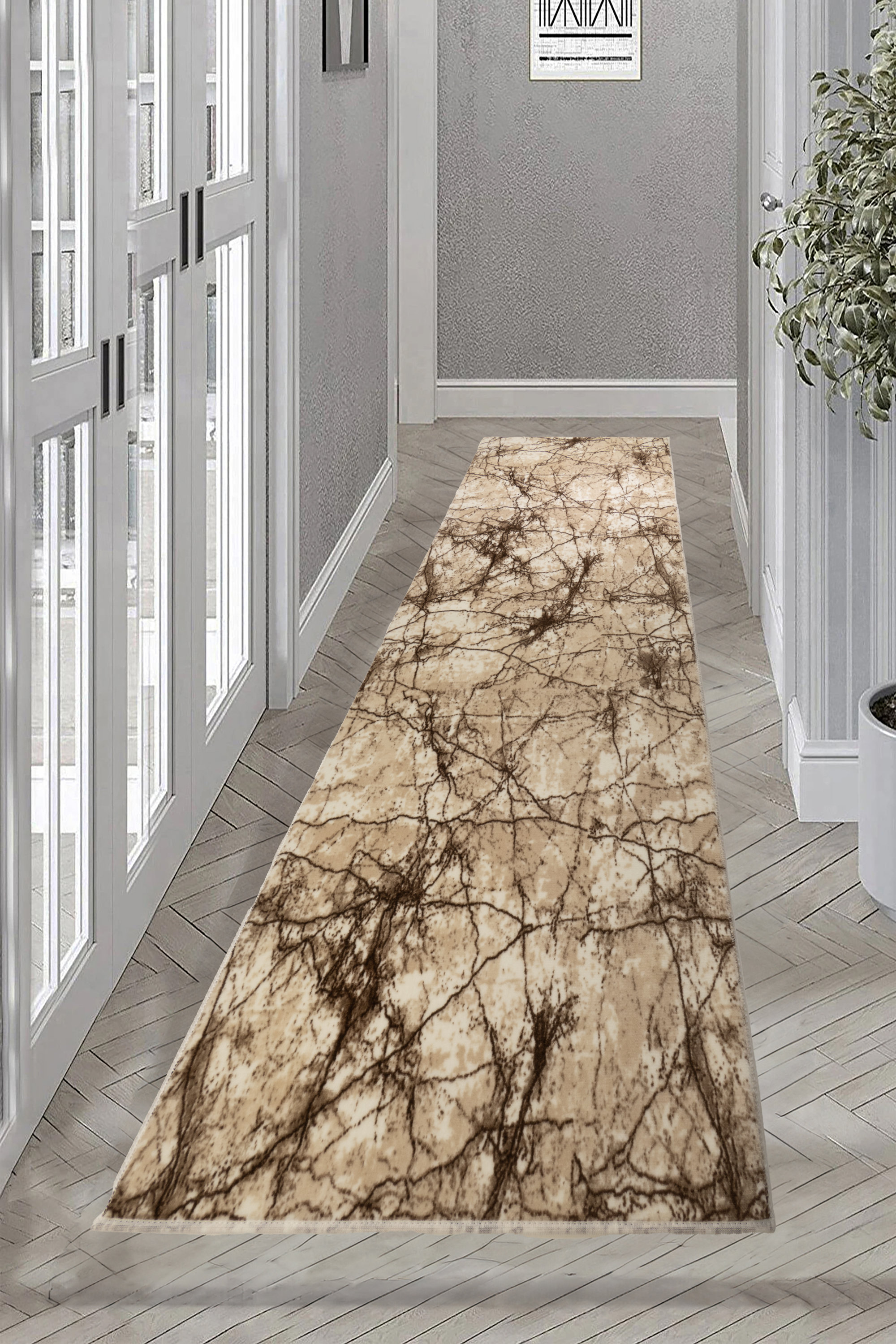 Purhome Abstract Custom Size Runner Rug Gel Backing Marble Design Beige ...