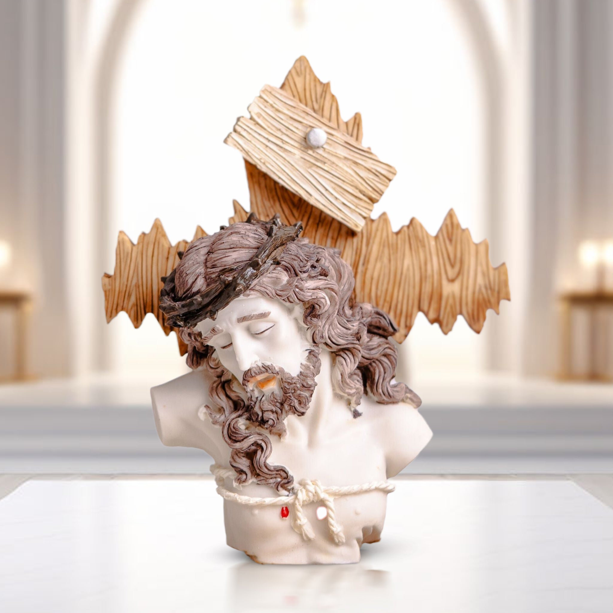 The Holiday Aisle® Polyresin Jesus Sculpture - White & Brown Tabletop ...