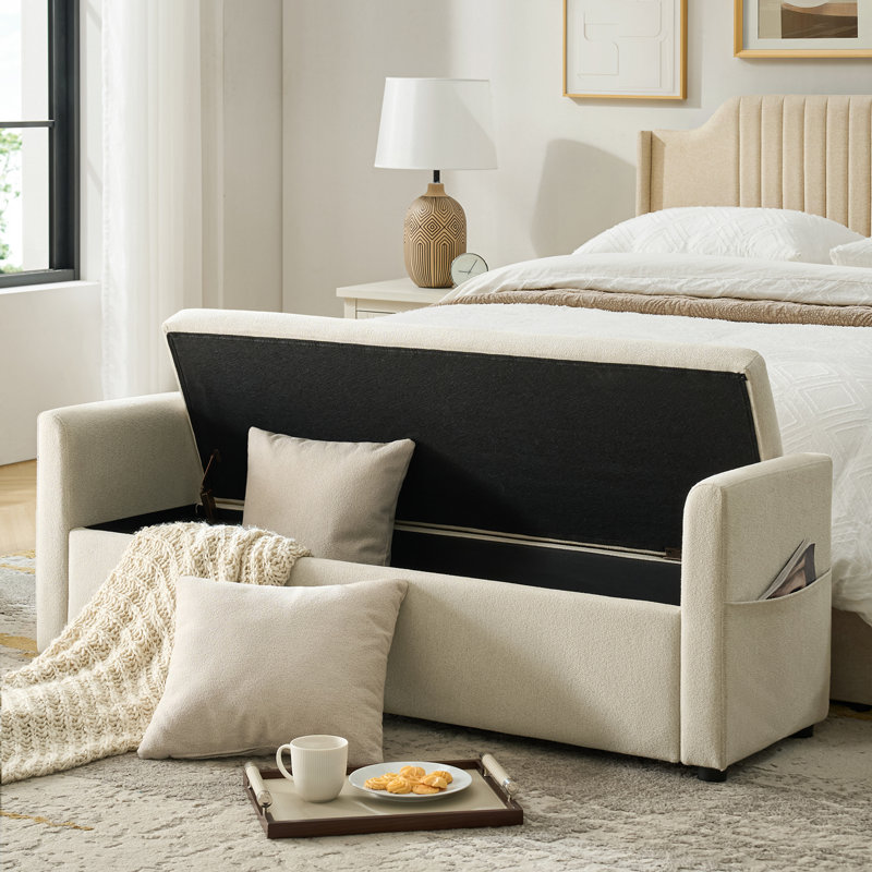 Ebern Designs Patrece 59"W Modern Storage Bench with Two Pillows and ...