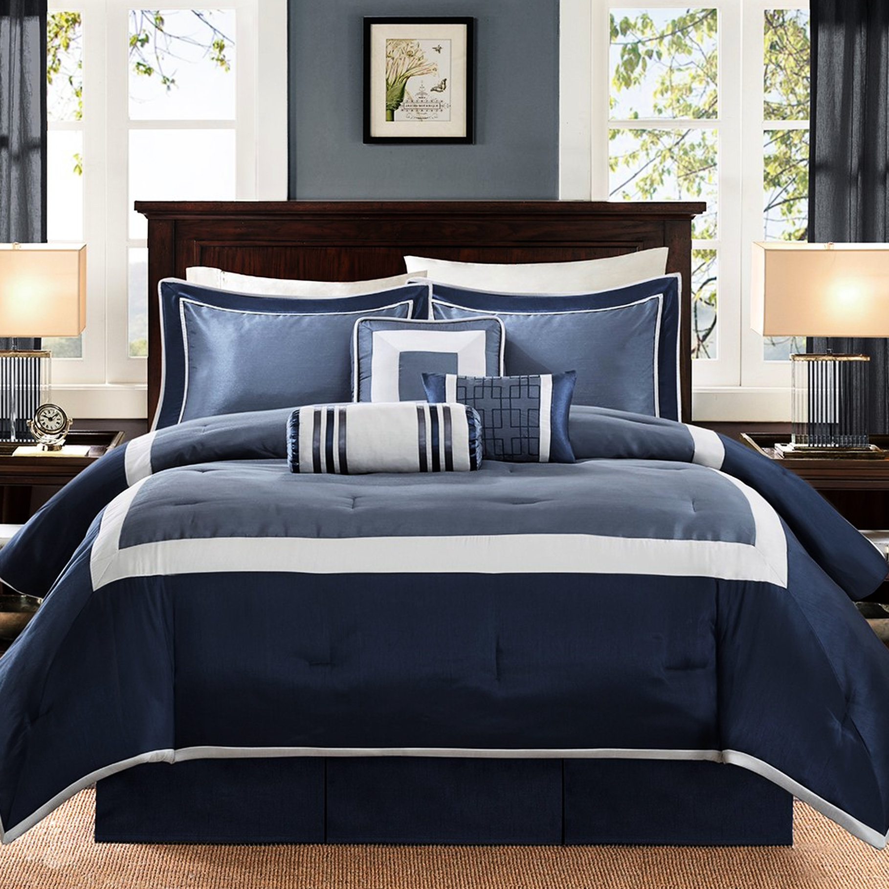 SnugglySolace 7 Piece Comforter Navy - Hotel Style Bedding With Filling ...