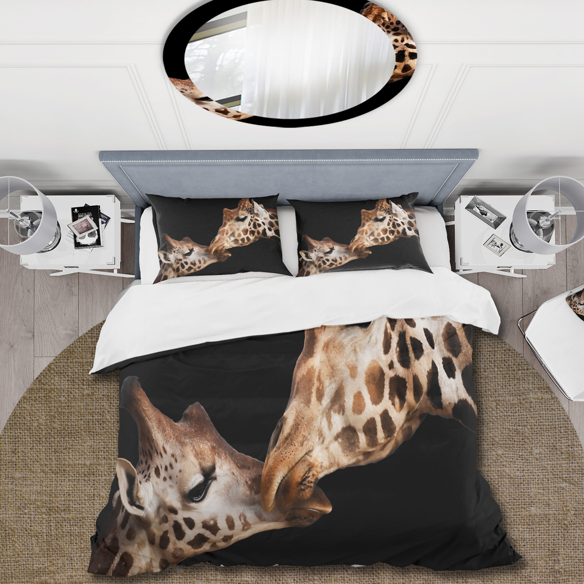 Design Art Portrait Of Two Giraffes Kissing II - Farmhouse Duvet Cover ...