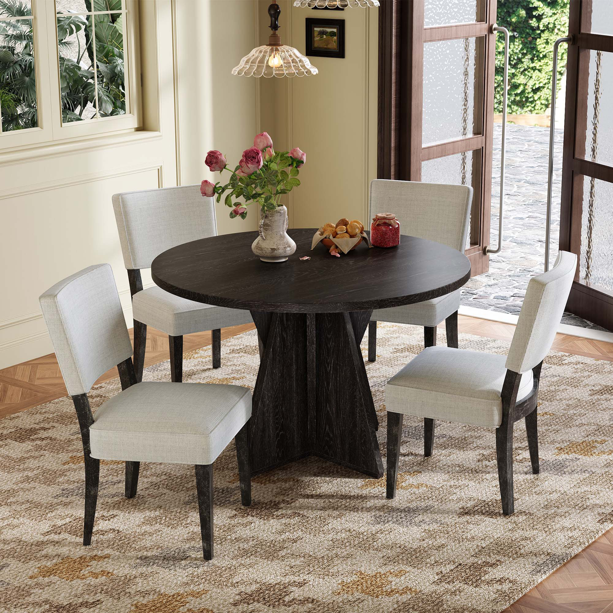 George Oliver 5-Piece Round Dining Table With 4 Upholstered Chairs ...