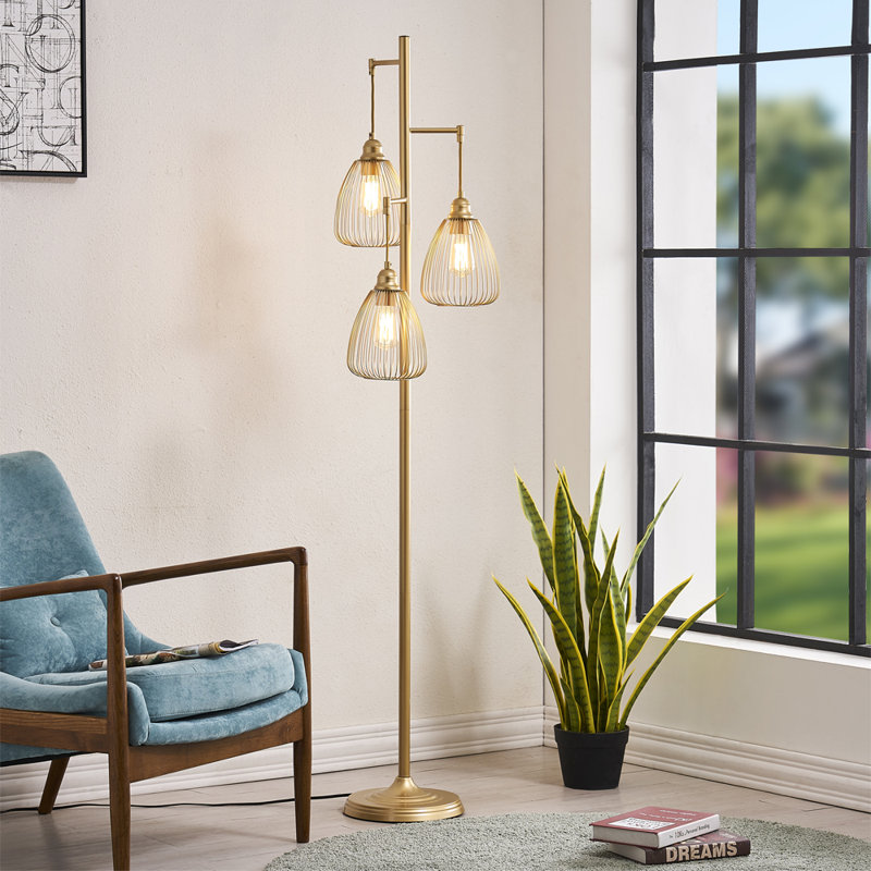 WOXXX 65" Industrial Tree Floor Lamp with 3 Teardrop Cage Head ...