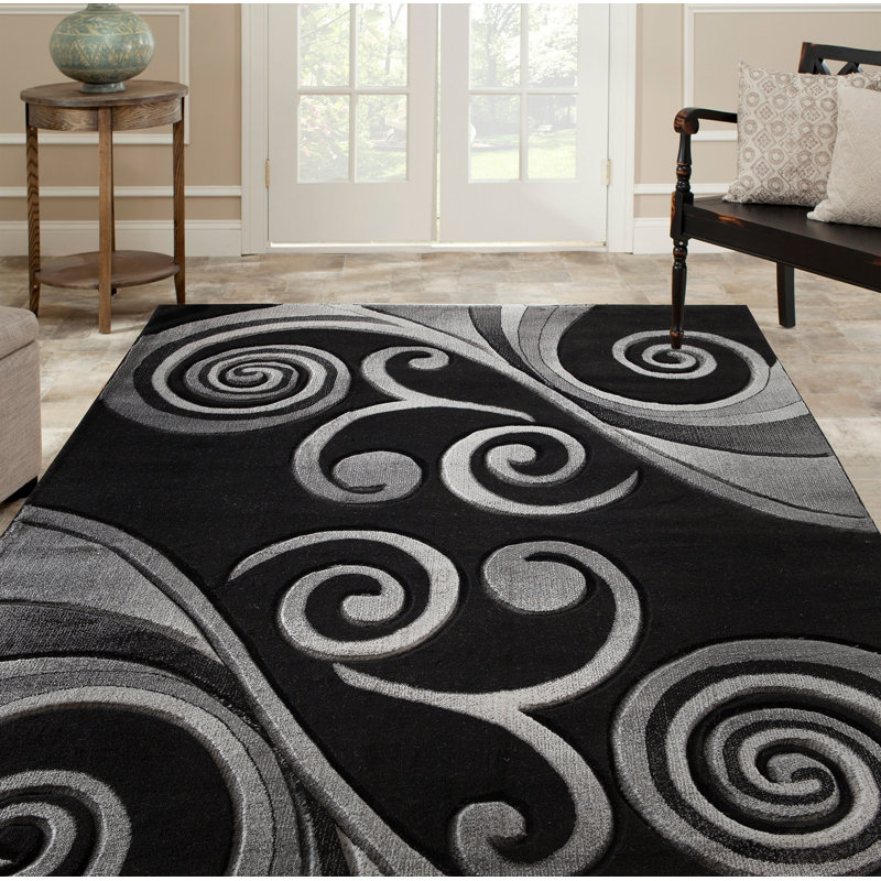 Wrought Studio Adonia Abstract Black Area Rug & Reviews | Wayfair