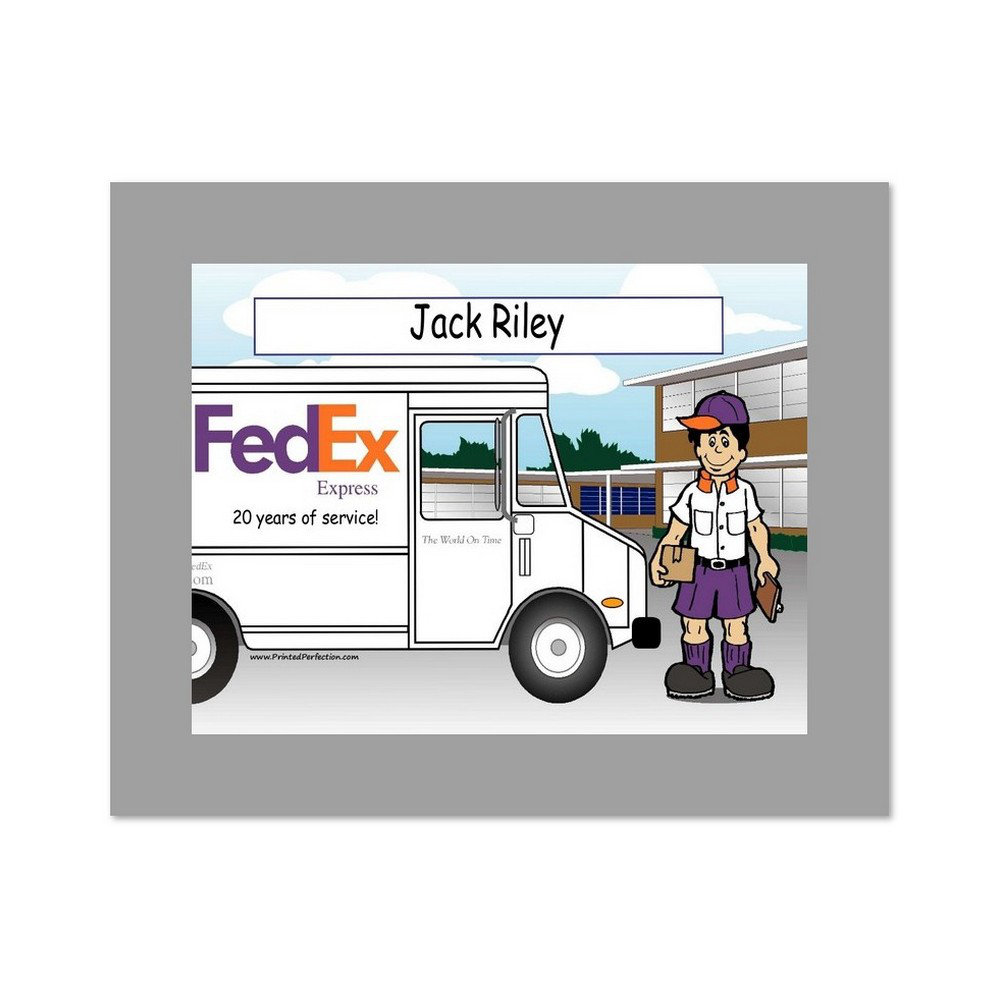 Printed Perfection Personalized Fedex Driver Male Caricature with a Mat ...