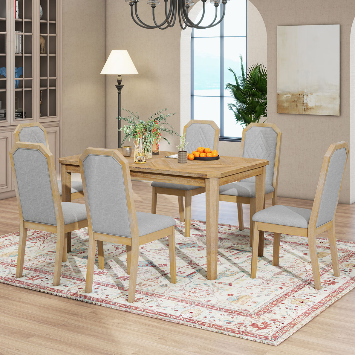 Gracie Oaks 7-Piece Farmhouse Dining Set | Wayfair