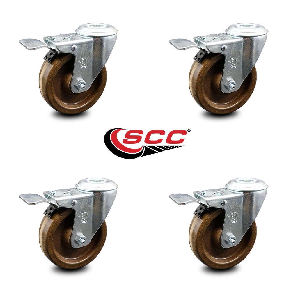 Service Caster High Temp Phenolic Swivel Bolt Hole Caster Set with ...