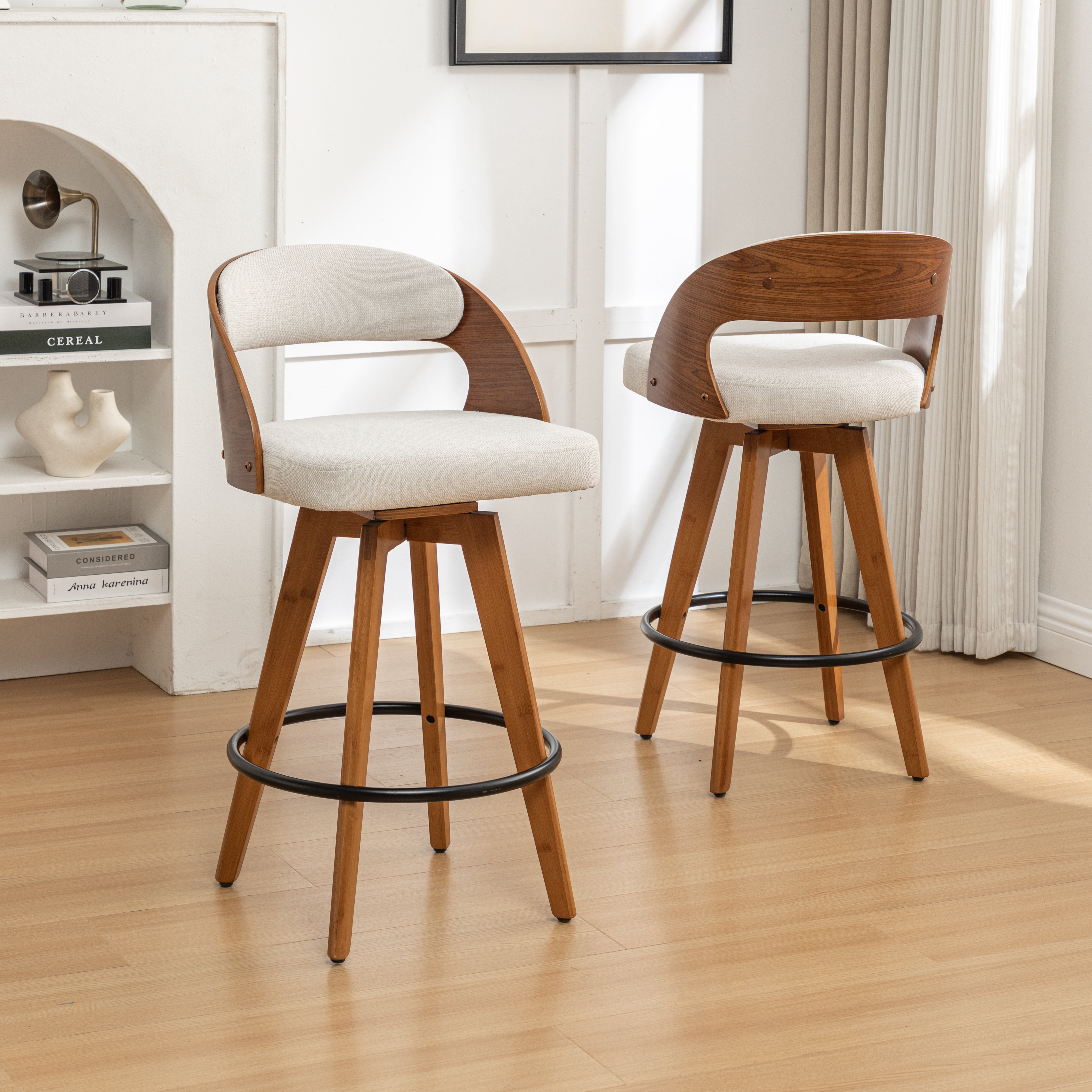 George Oliver Cielito Modern Swivel Upholstered Stools with Open Low ...