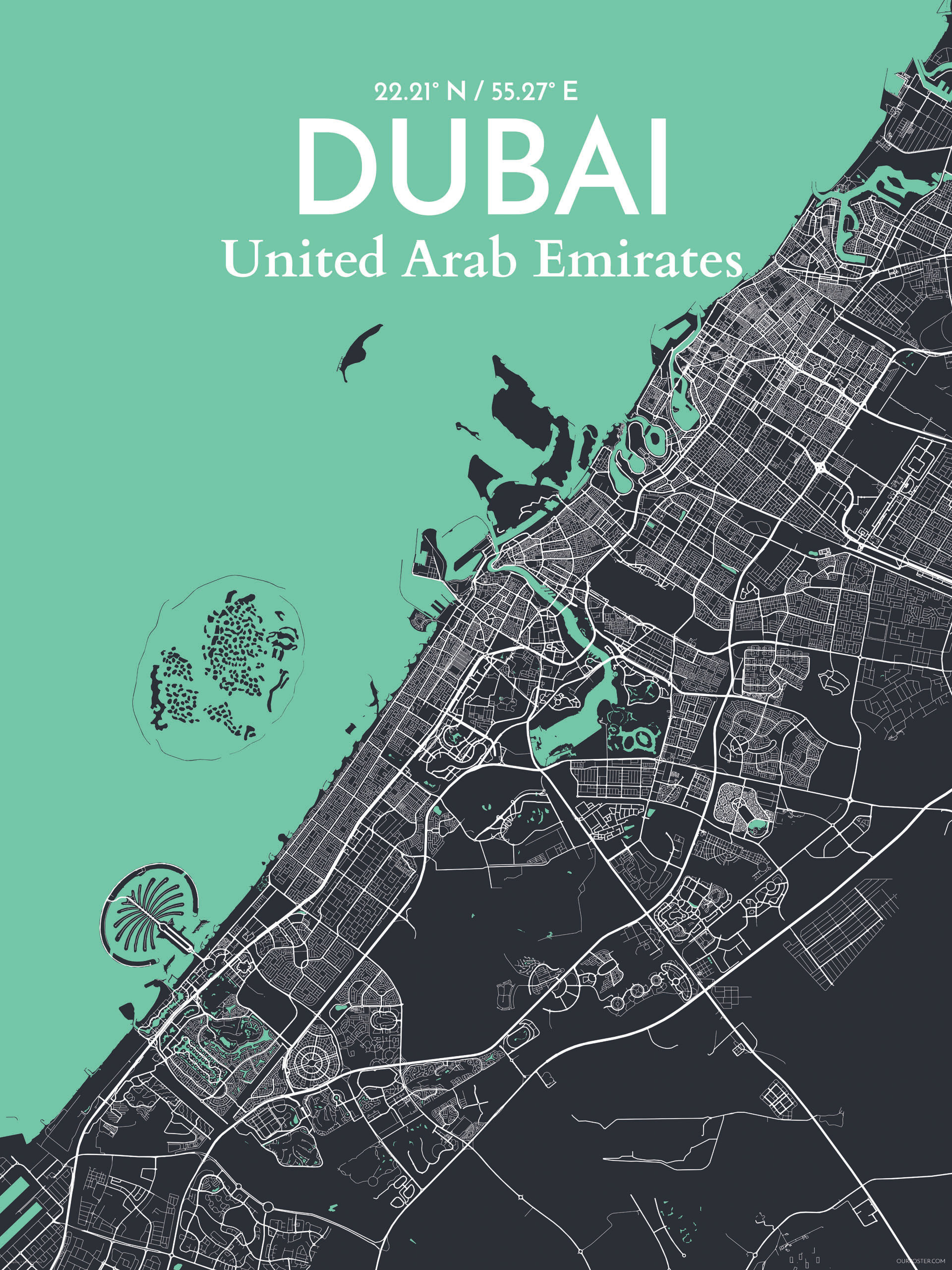 OurPoster.com 'Dubai City Map' Graphic Art Print Poster in Dream | Wayfair