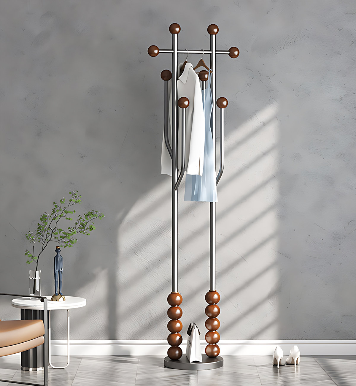 VICABY High-end stainless steel free-standing solid wood coat rack ...