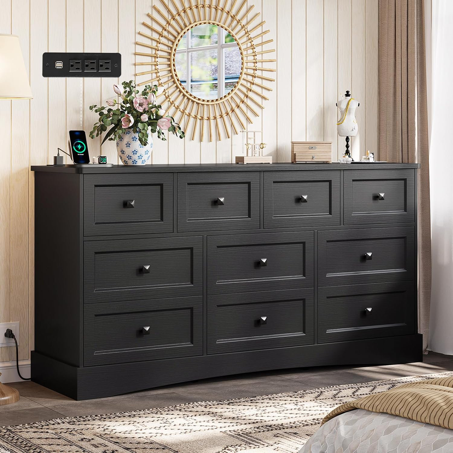 Winston Porter Bedroom Dresser With 10 Drawers, 55.2" Long Dresser Tv ...