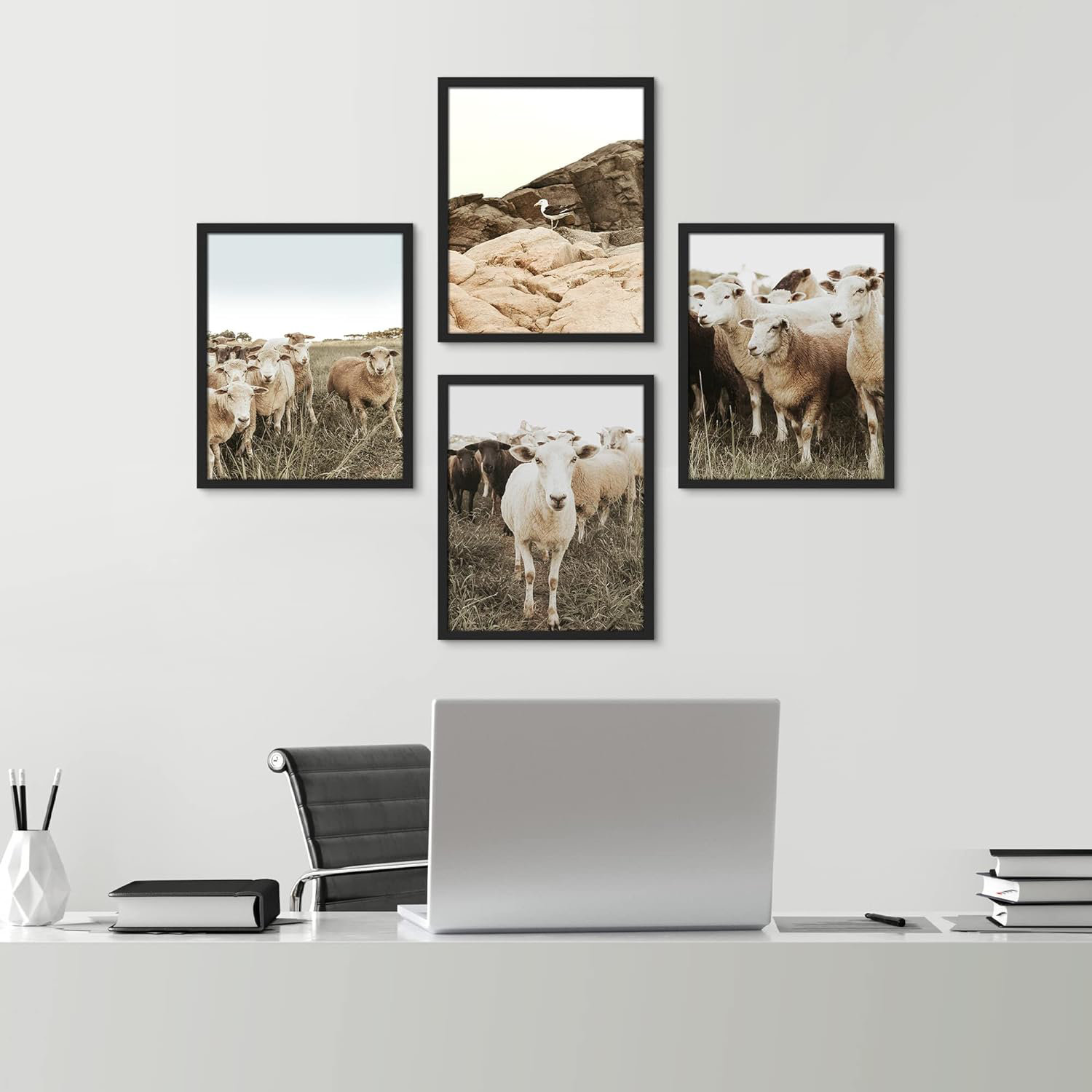 SIGNLEADER Framed Pastoral Sheep Lamb Farm Set Of 4 Animal Countryside ...