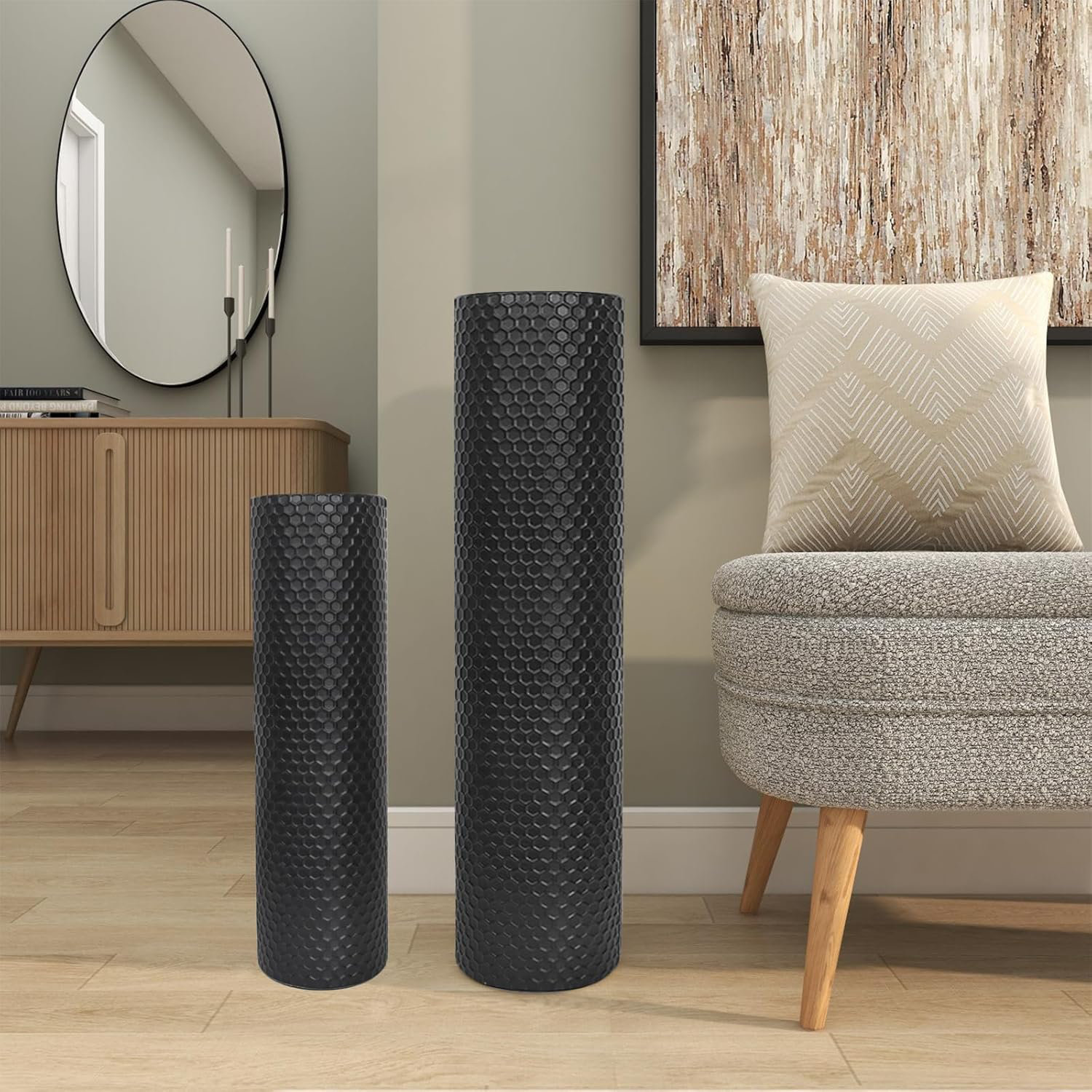 Latitude Run® Set Of 2 Modern Metal Floor Vases With Honeycomb Texture ...
