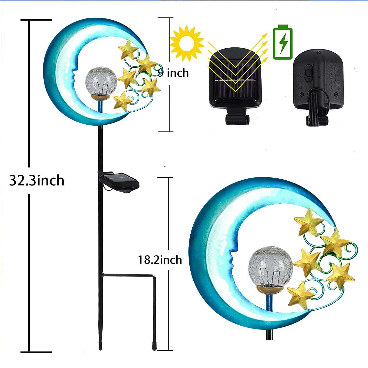 Lark Manor™ Stars Moon Solar Lights Outdoor - Solar Powered Garden ...