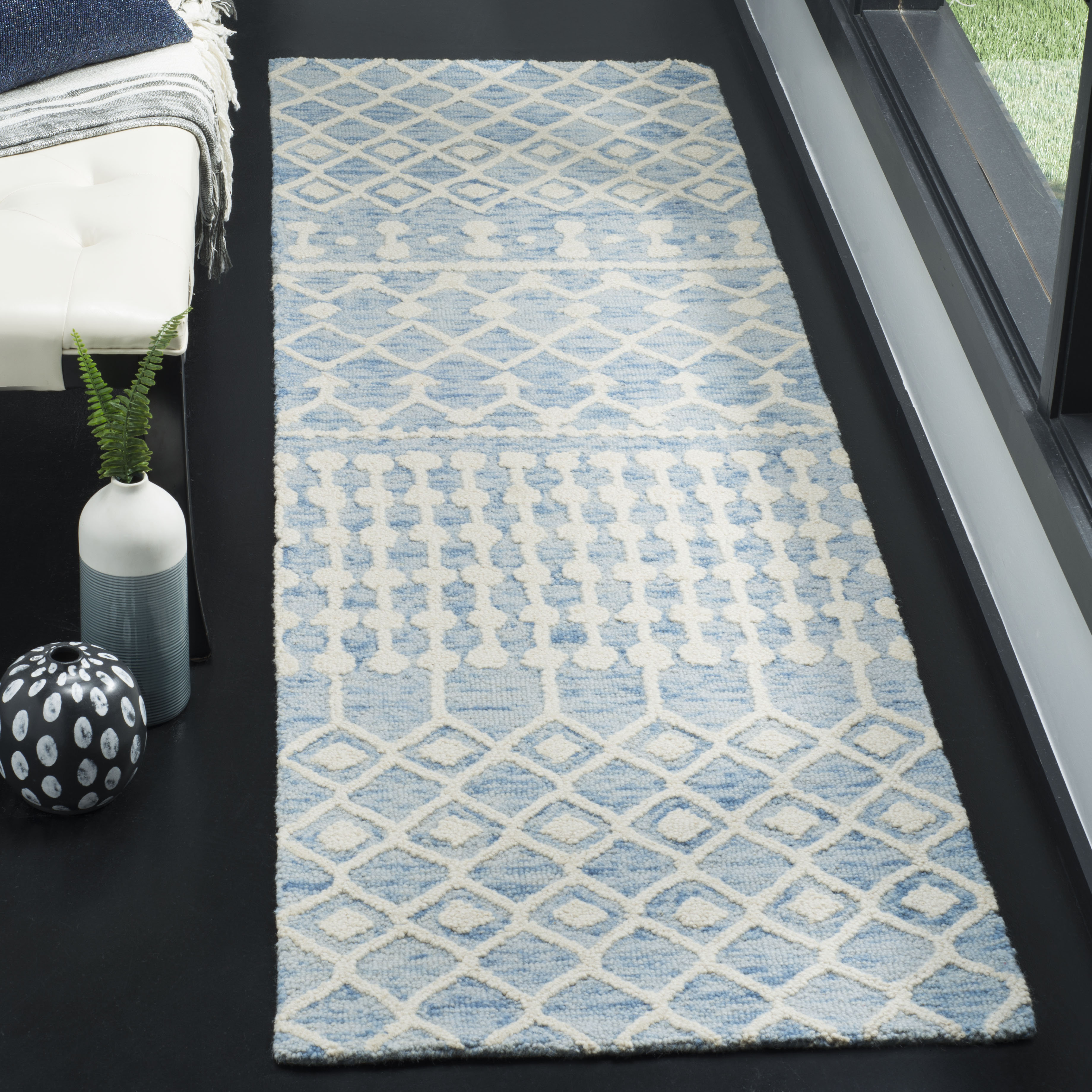 Greyleigh™ Jeannine Handwoven Flatweave Wool Blue/Ivory Geometric Area ...