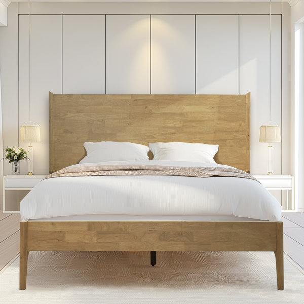 Acacia Haven Solid Wood Bed Frame with Headboard, Scandinavian Platform ...