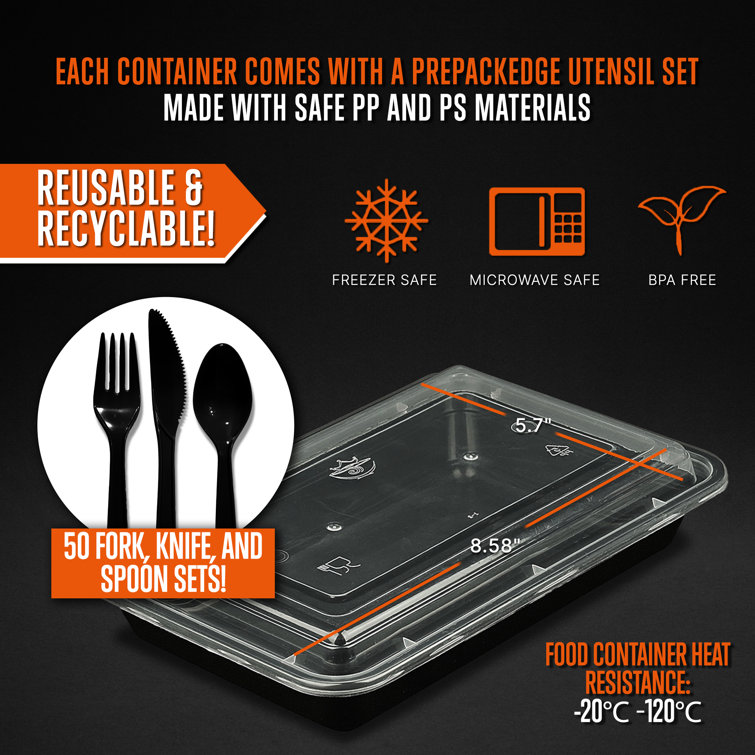SereneLife Microwavable Food Container With Utensil Set - Black ...