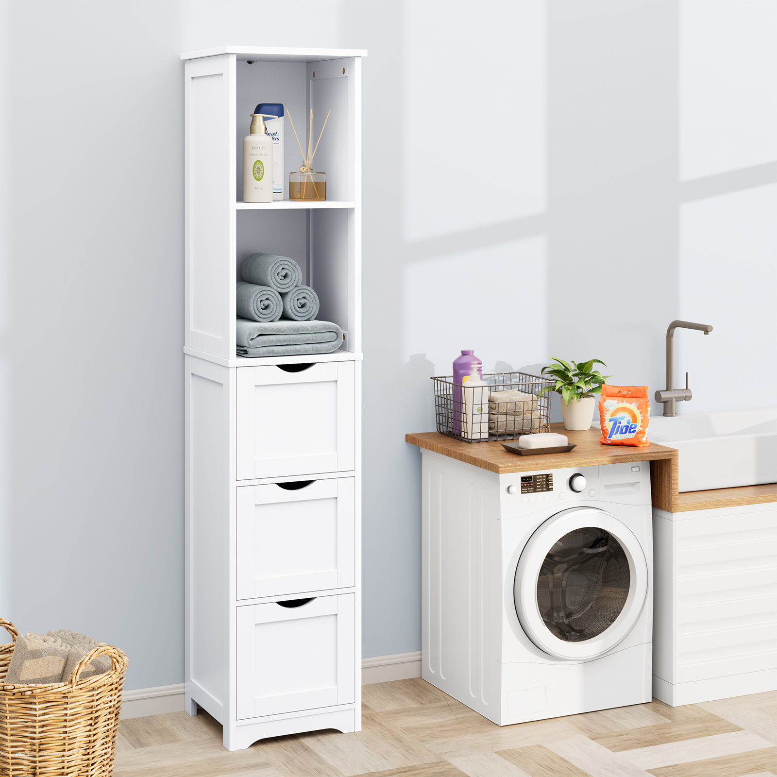 Lark Manor Bathroom Tall Storage Cabinet, Slim Free Standing Cabinet ...