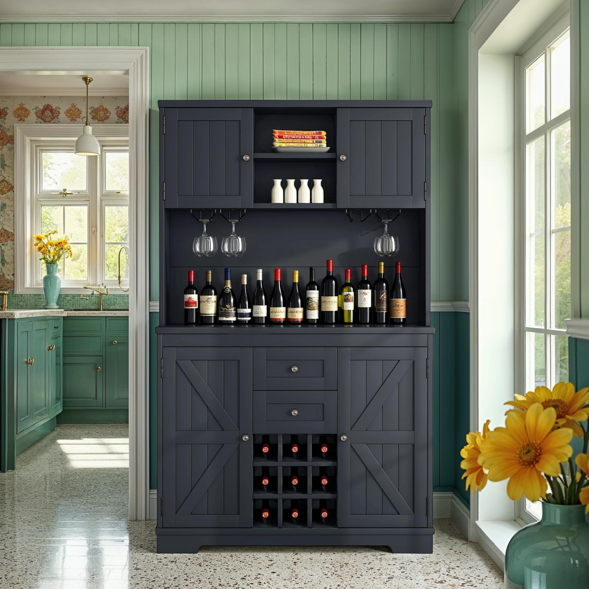 August Grove® Freestanding 3-in-1 Buffet Cabinet with 9 Bottle Holders ...