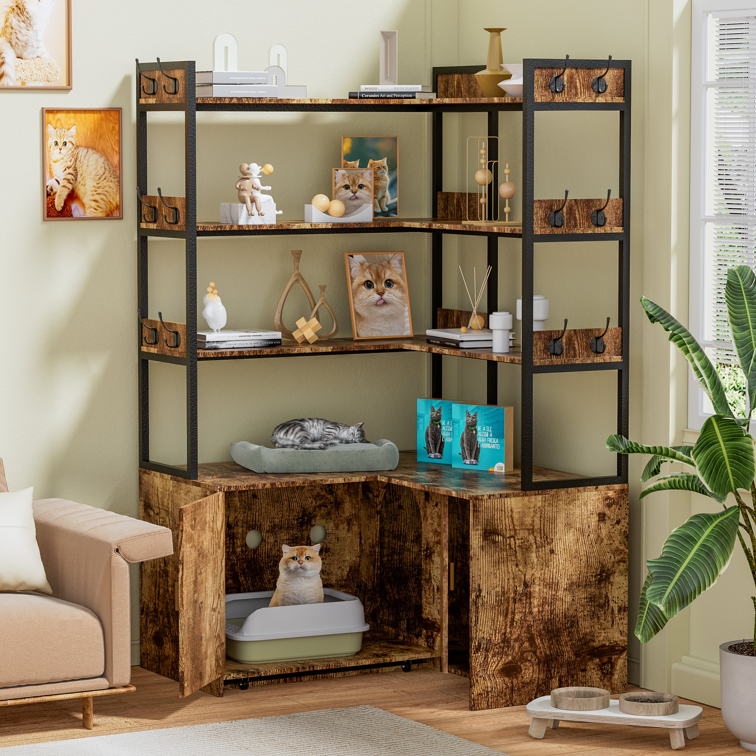 Tucker Murphy Pet™ Litter Box Enclosure With Shelves And Doors ...