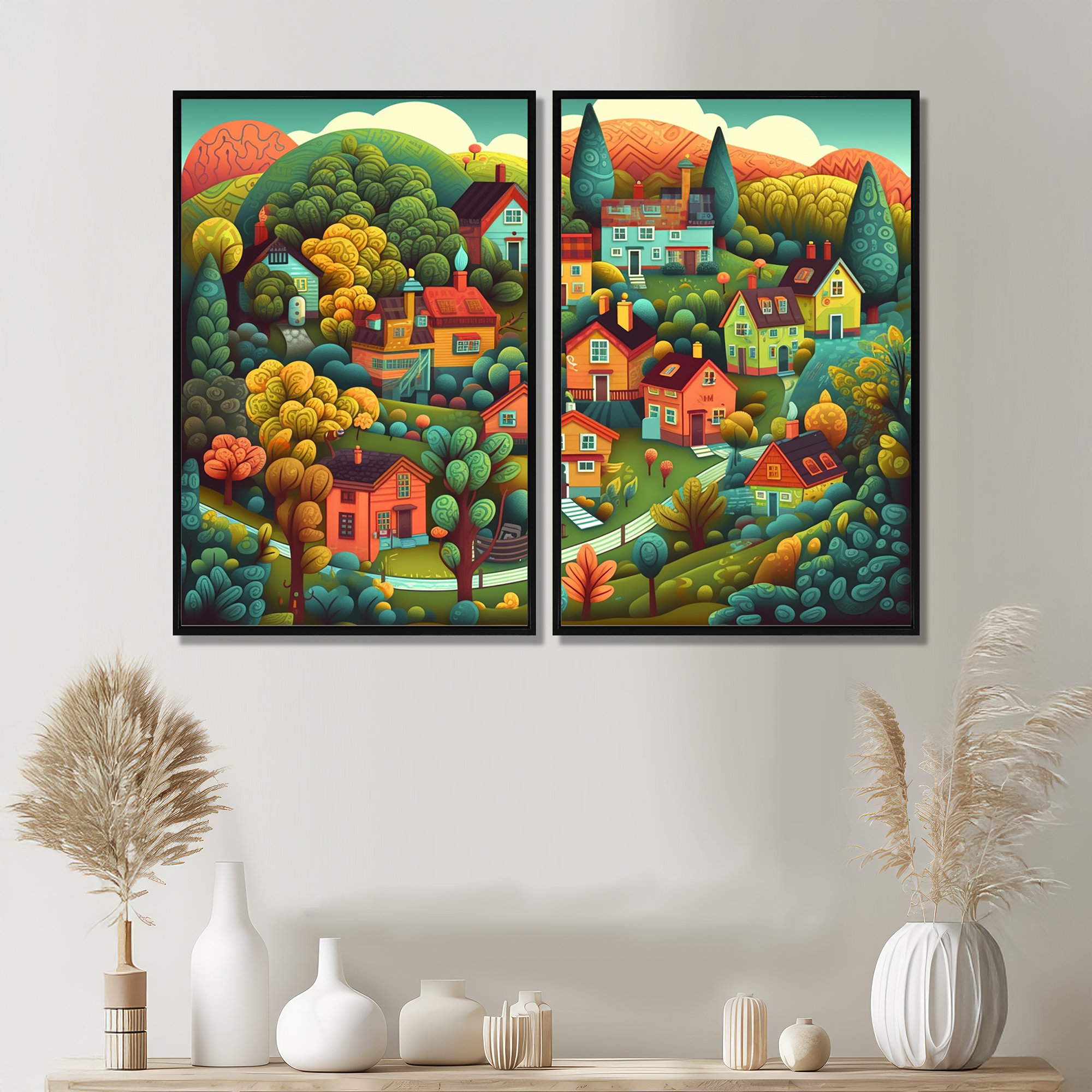 Mercer41 Small Town Village II - Large Landscape Modern Canvas Prints ...