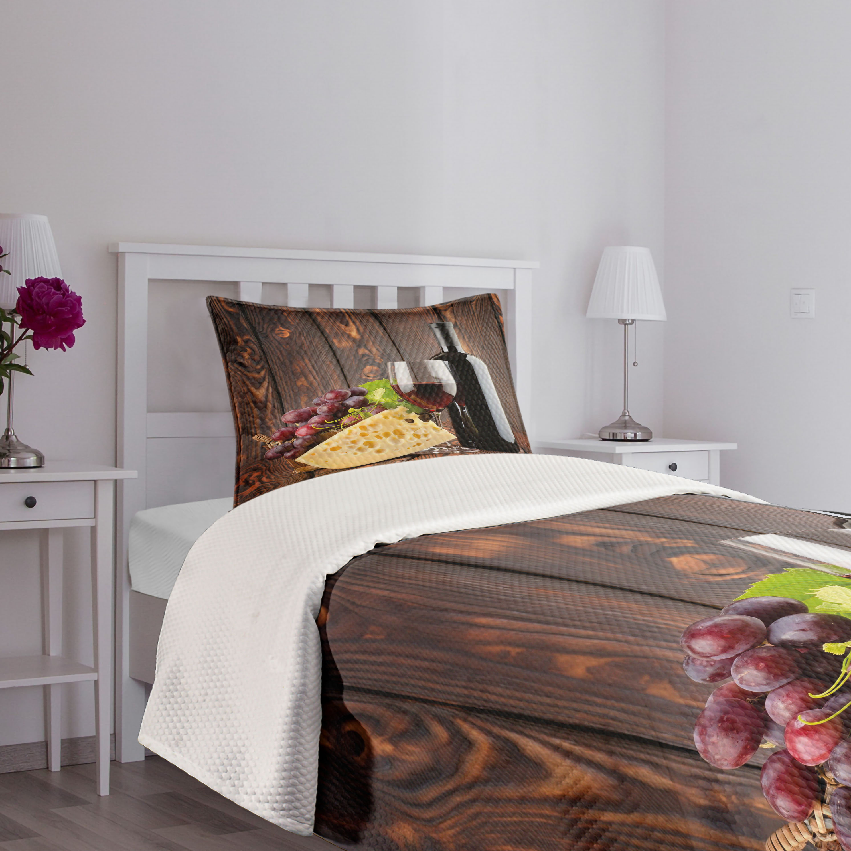 Ambesonne Wine Bedspread Set Cabernet Bottle Cheese Brown Burgundy ...