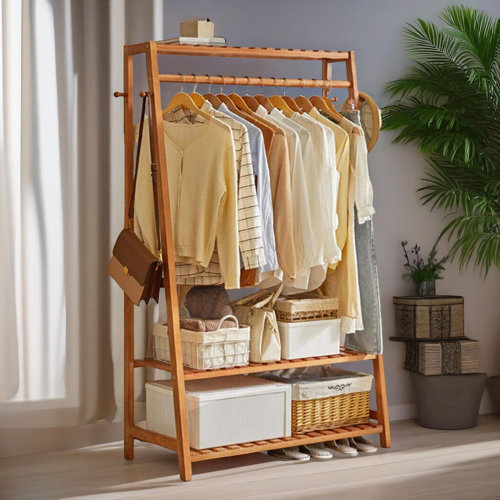 Borough Wharf Mattera Natural Bamboo Wooden Clothes Rack, Garment Rail ...