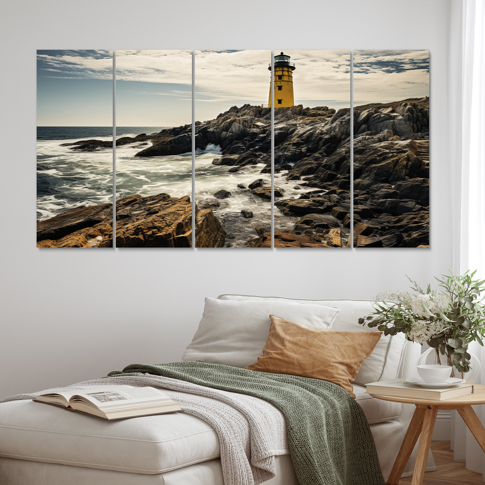 Design Art Grey And Yellow Lighthouse Photo I - Nautical & Beach Wall ...