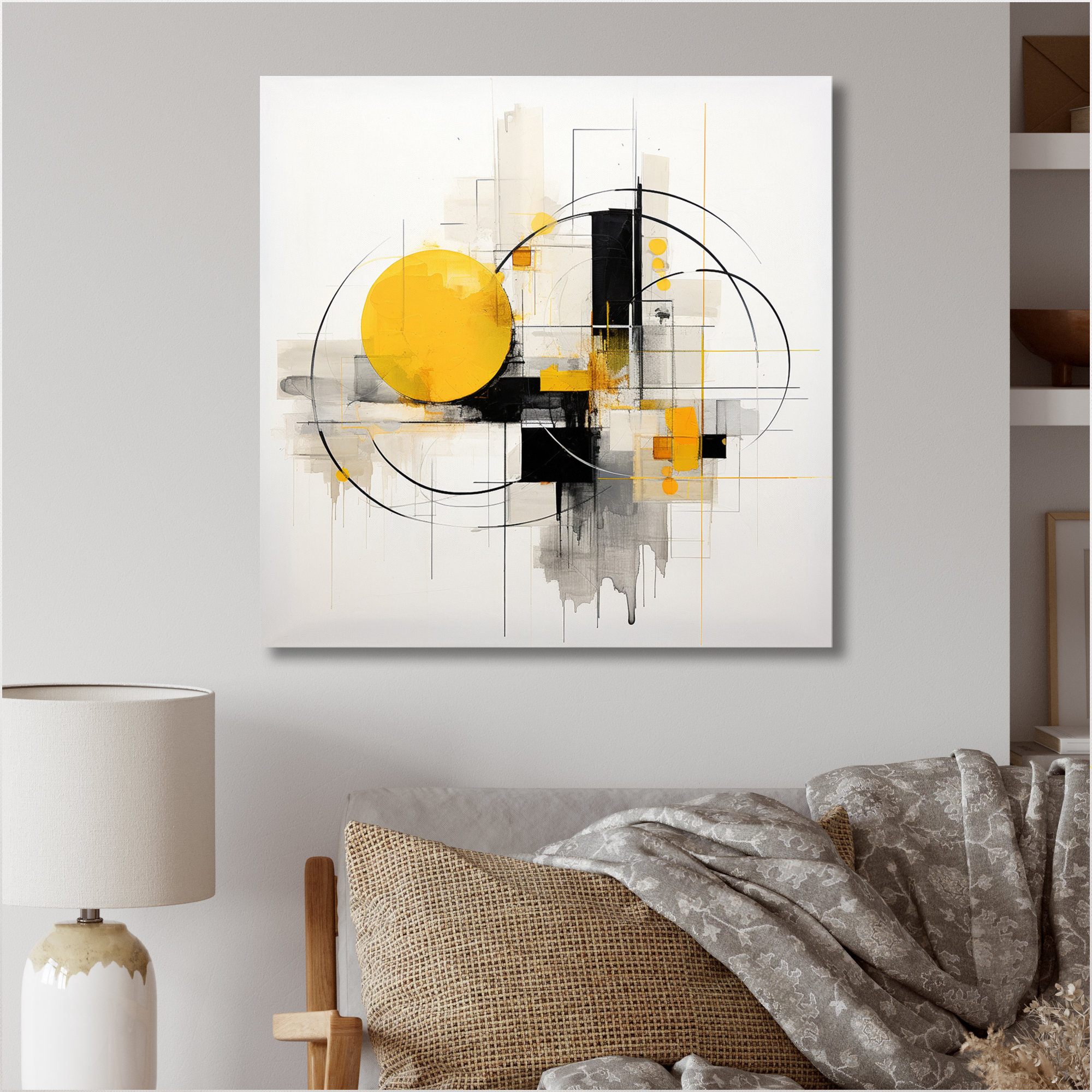 Ivy Bronx Gray Yellow Minimalism Purity of Form III - Print on Canvas ...