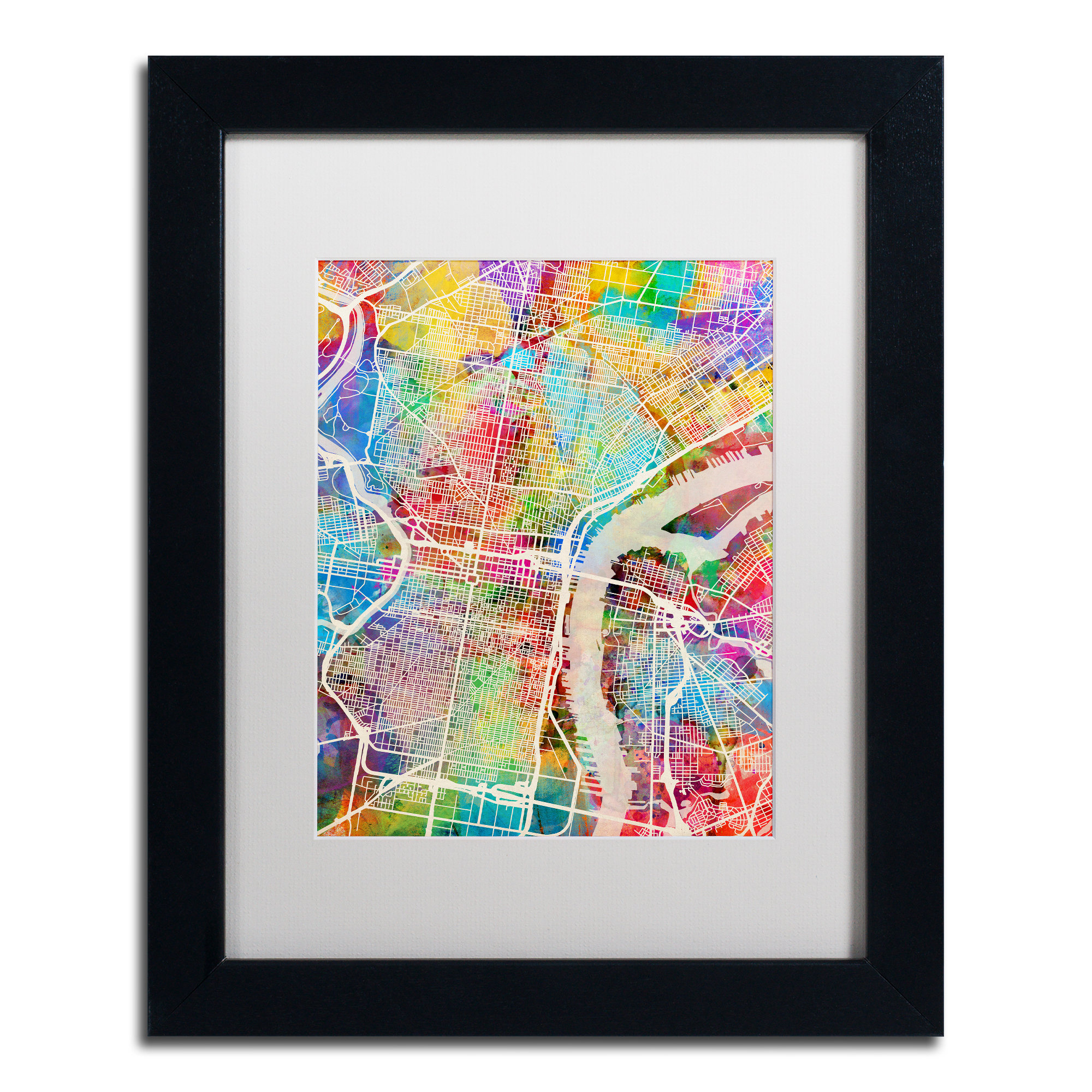 Trademark Fine Art 'Philadelphia Street Map' Framed Graphic Art Print ...