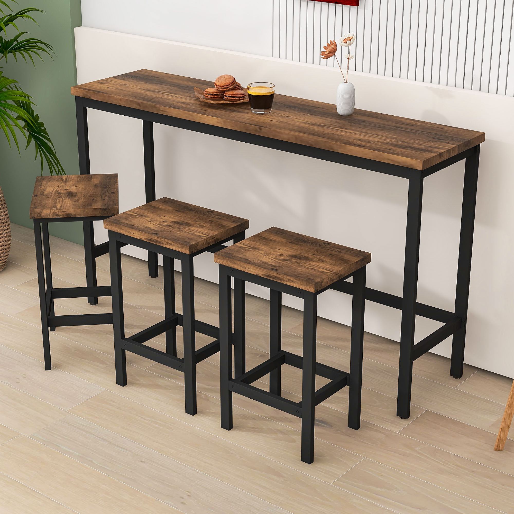 17 Stories Eddi 4Pcs Extra Long Counter Height Dining Table Set with 3 ...