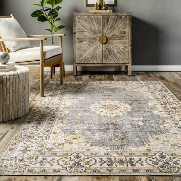 Canora Grey Ren SpinClean Vintage Floral Machine Washable Area Rug ...