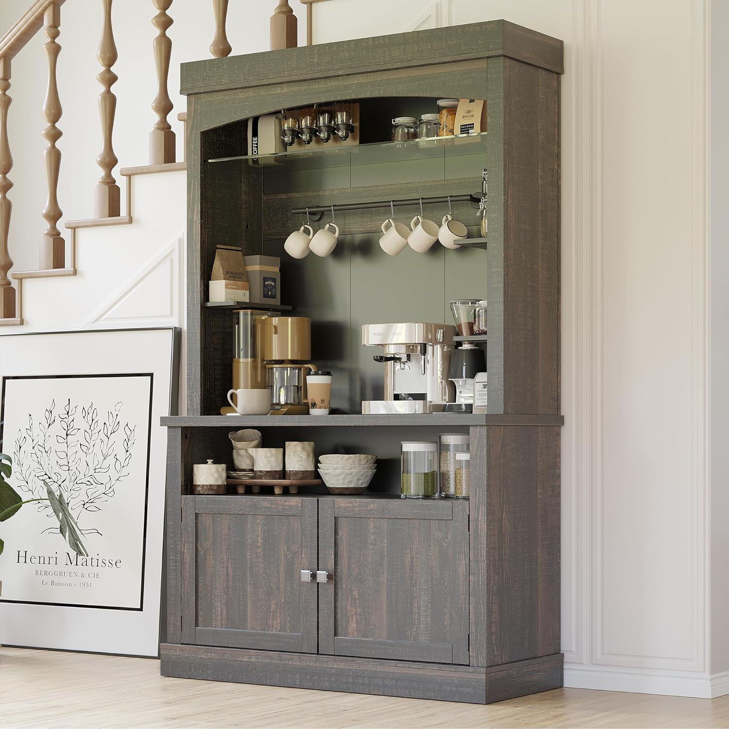 Wrought Studio™ Coffee Bar Cabinet With LED Lights 72" Tall Buffet ...