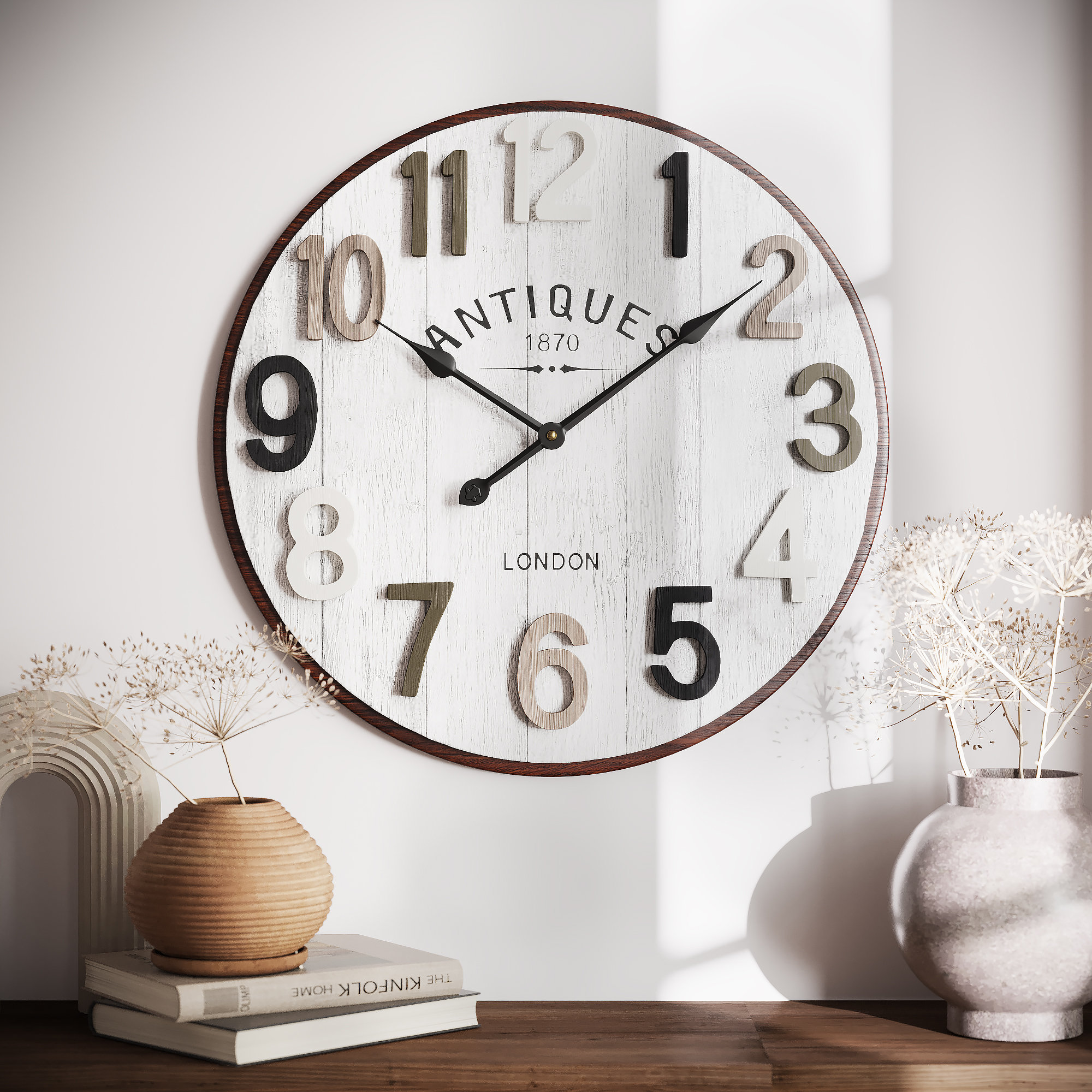 Gracie Oaks Evelina Shiplap Round Metal Wall Clock & Reviews | Wayfair
