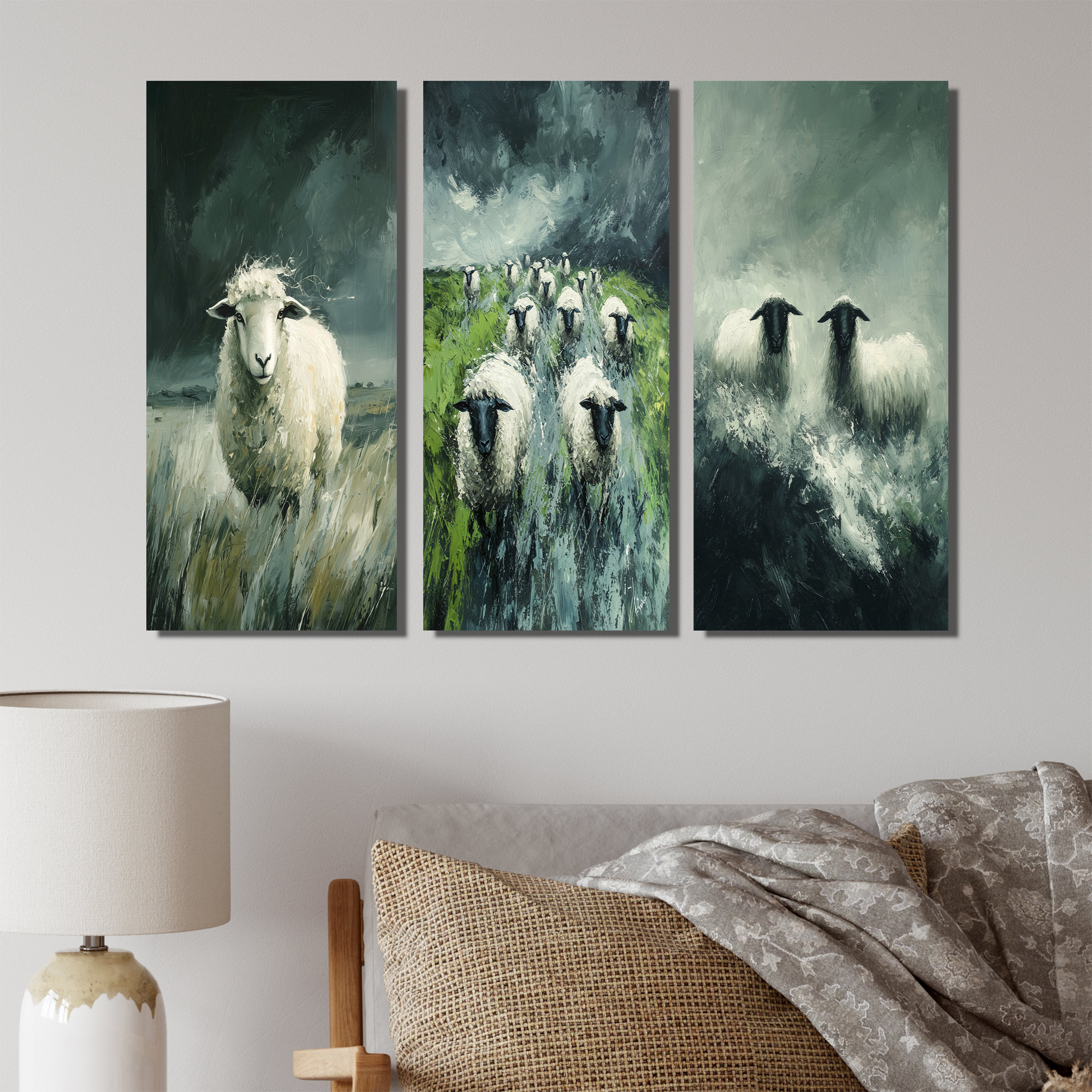 Gracie Oaks Stormy Pasture Of Sheep I - Sheep Wall Decor Collection ...