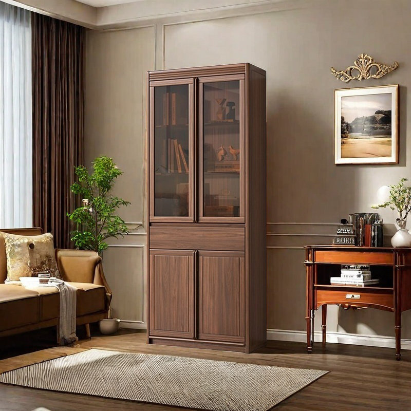 Parttlion New Chinese style glass door solid wood bookcase | Wayfair