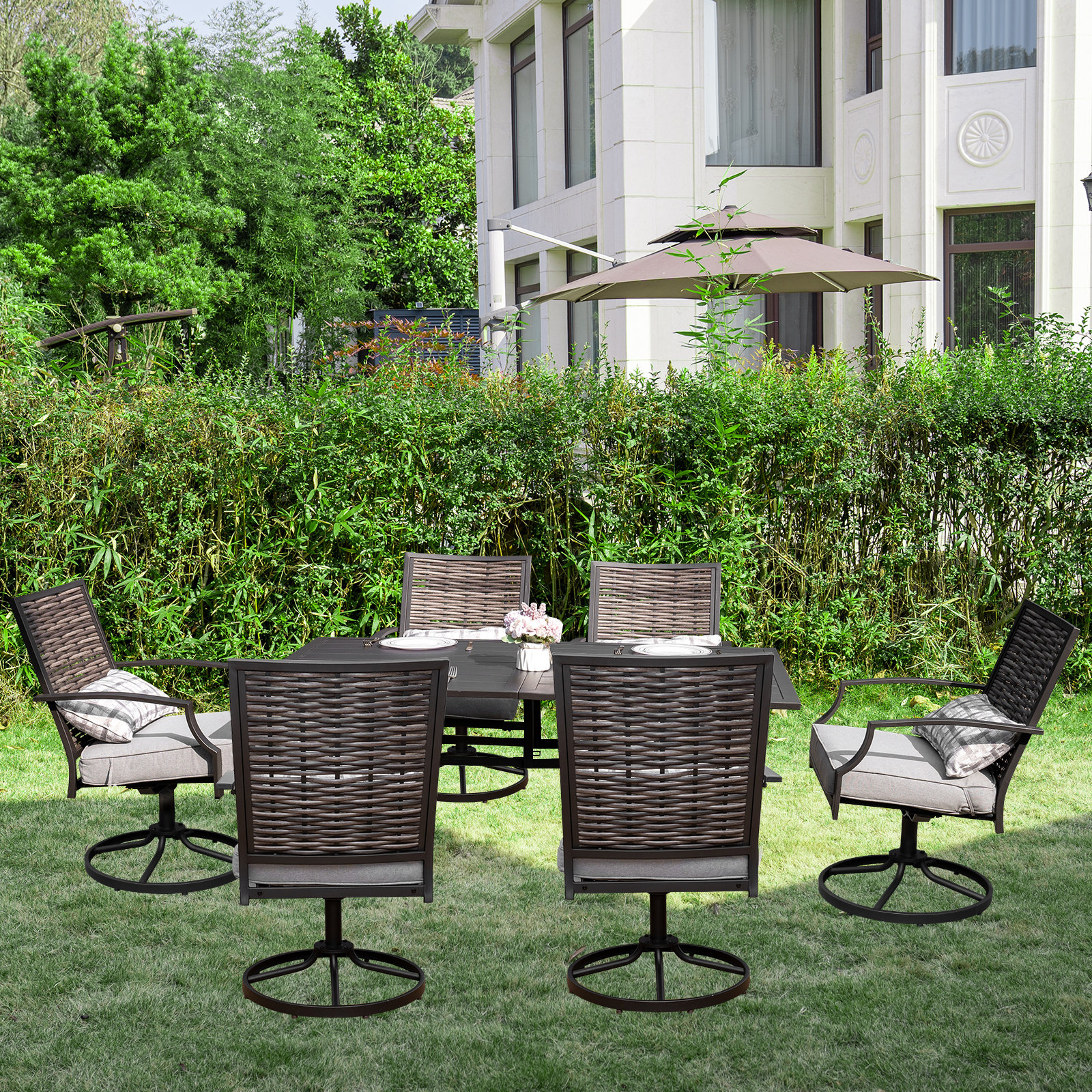 Red Barrel Studio Ensemble repas en fer 7 pièces avec chaises ...