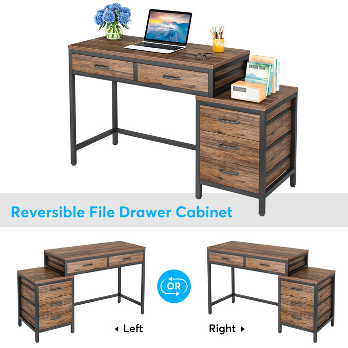 17 Stories 51''W Reversible Desk with Drawers & Reviews | Wayfair