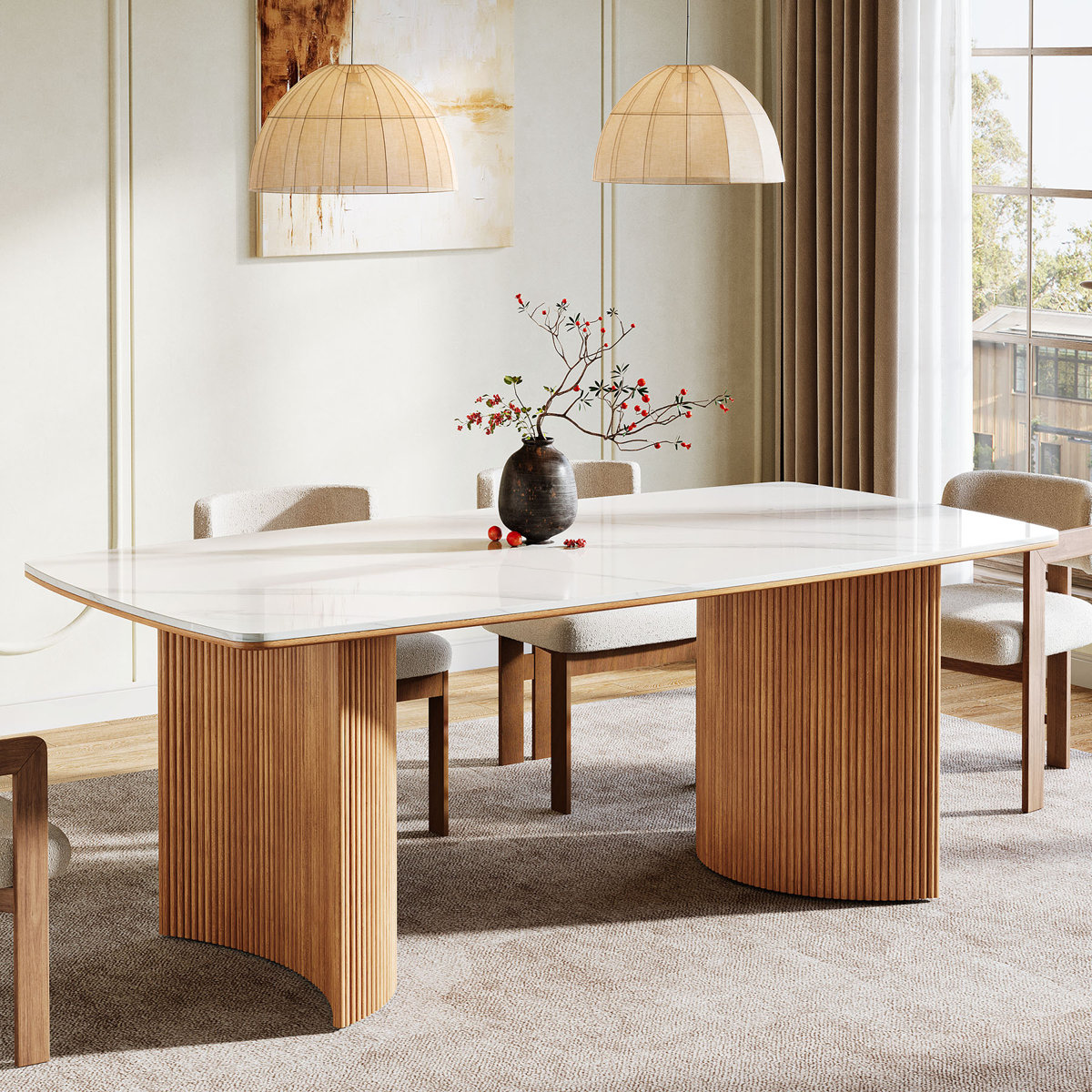 Ivy Bronx 78.7" Sintered Stone Dining Table, Luxury White Marble ...