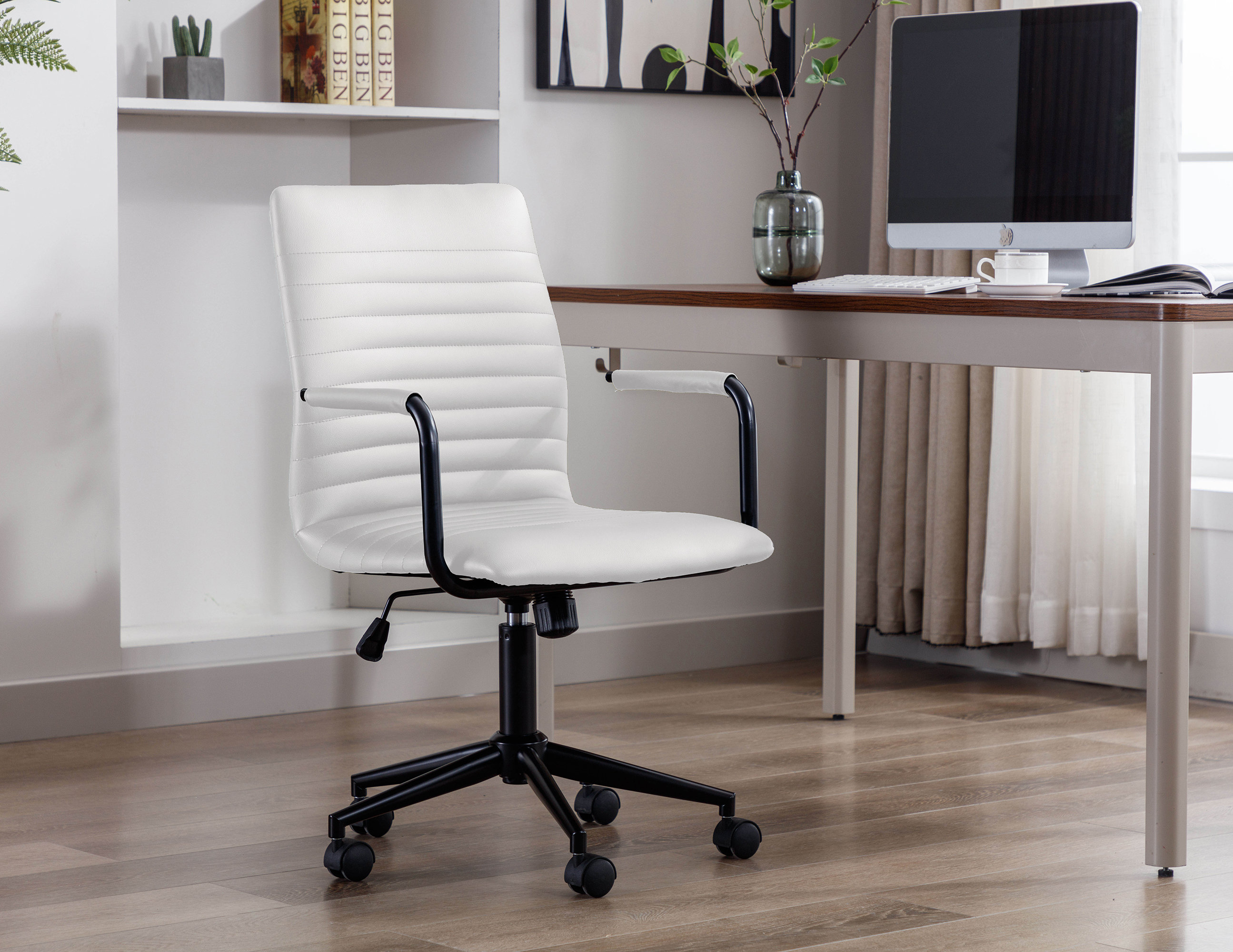 Wrought Studio™ Eithel Faux Leather Office Chair with Steel Roller Base ...
