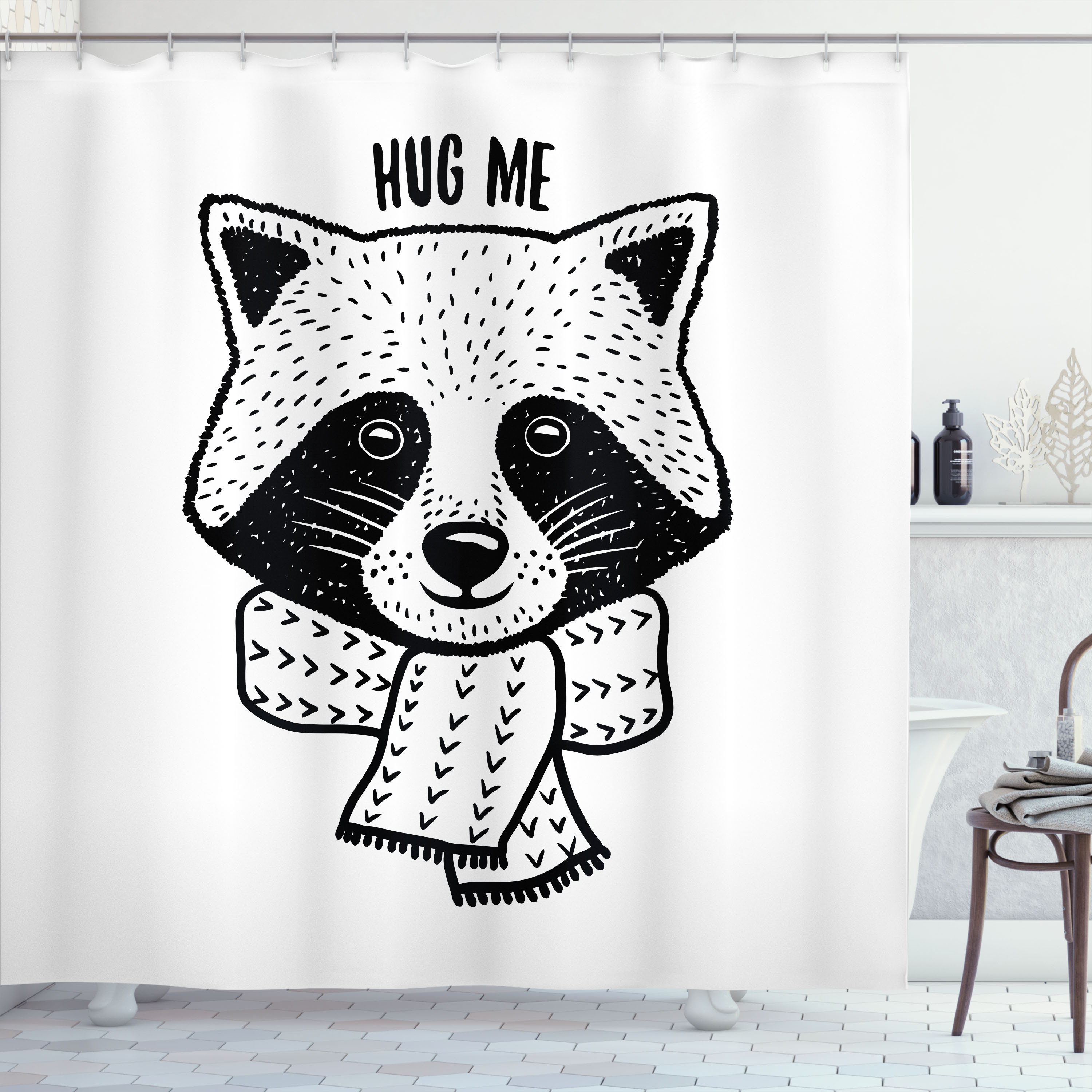 East Urban Home Hug Shower Curtain Raccoon with Hug Me Words Charcoal ...