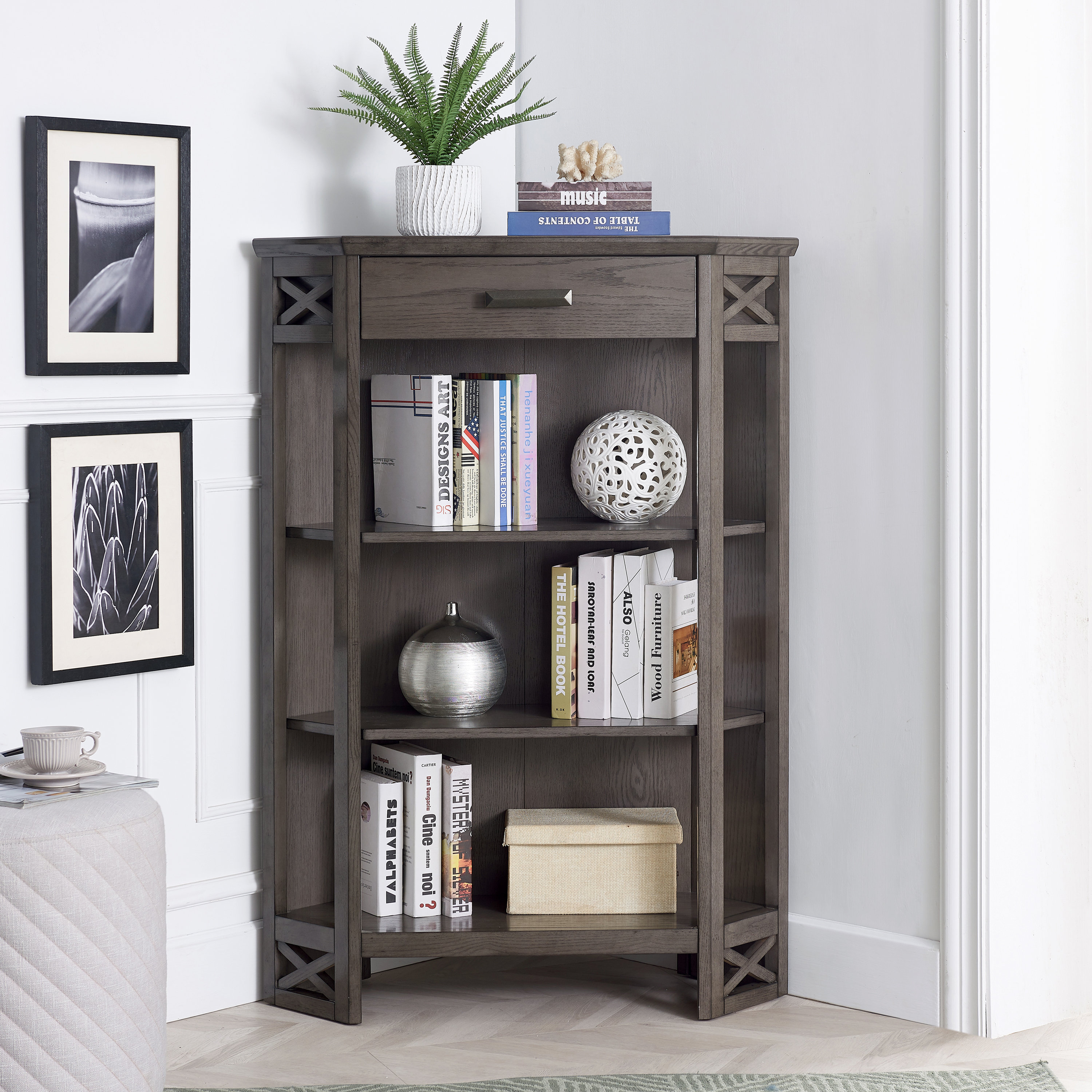 Gracie Oaks Mantel Solid Wood Corner Bookcase & Reviews | Wayfair
