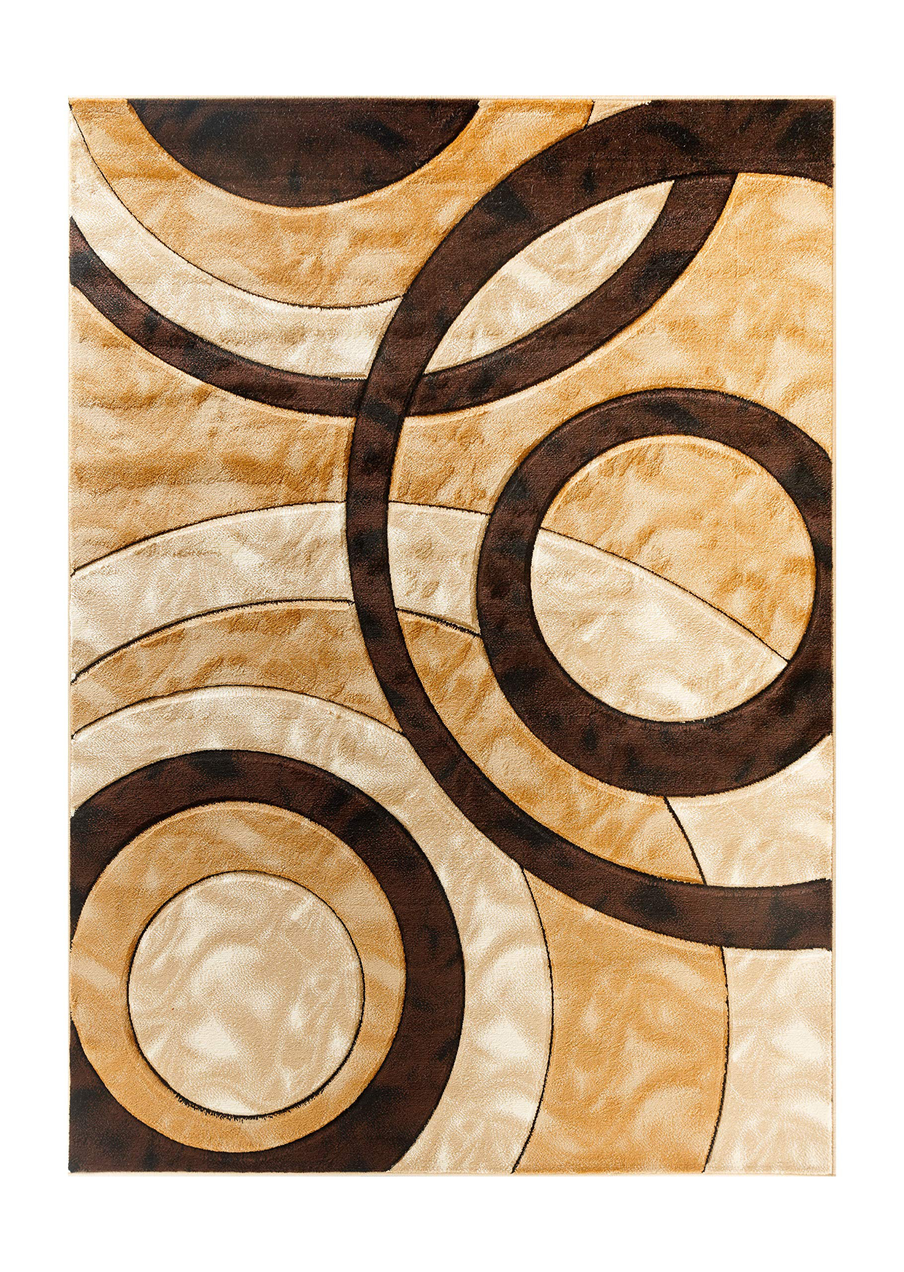Wrought Studio™ Modern 2x7 Brown Circle Area Rug, Soft Hand-Carved ...