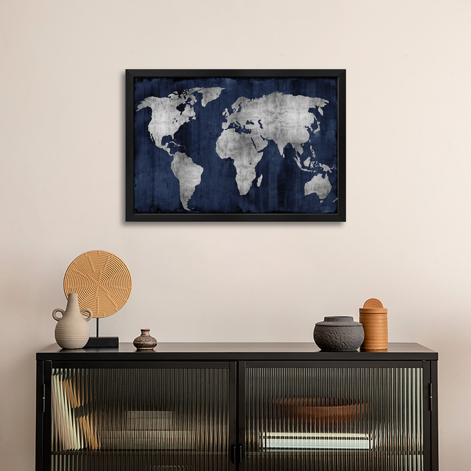 Red Barrel Studio® The World - Silver On Blue Premium Framed Poster by ...