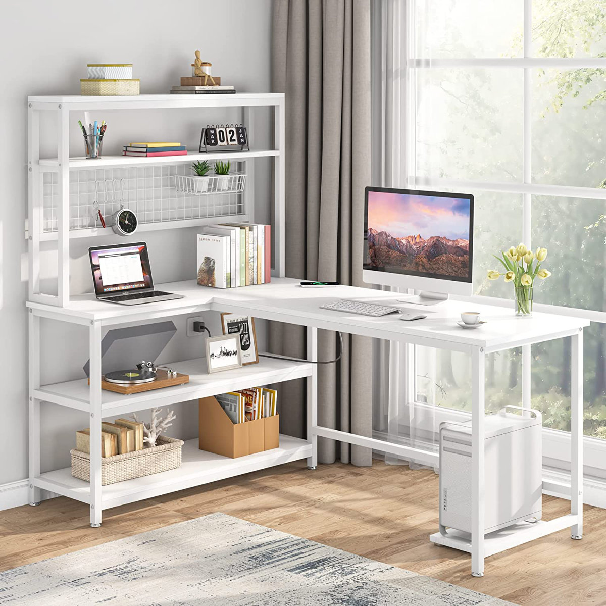 17 Stories Plovdiv 55" Large Computer Desk L-Shaped Desk with Wireless ...