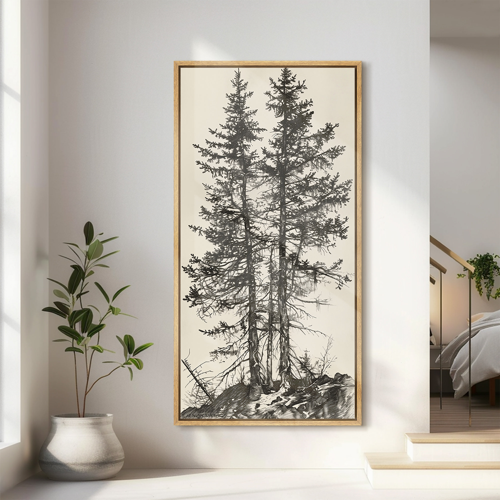 wall26 Twin Trees in Nature Illustration Modern Art & Reviews - Wayfair ...